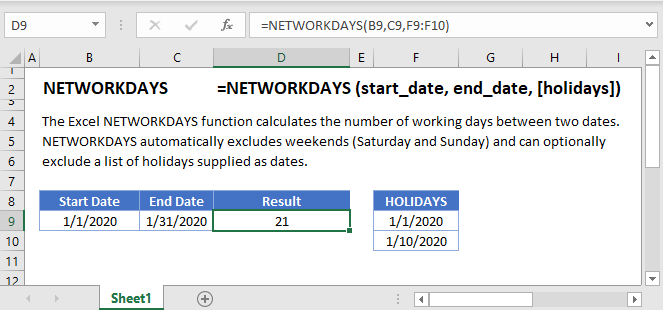 Excel NETWORKDAYS Functions - Count Business Days