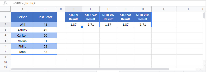 Standard Deviation - Excel and Google Sheets - Auto VBA