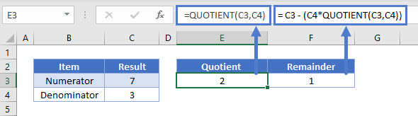 Excel Quotient Function Get Integer Piece Of Division